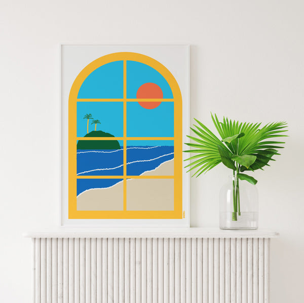 Ocean View Tropical Window Poster - Funny Workshop